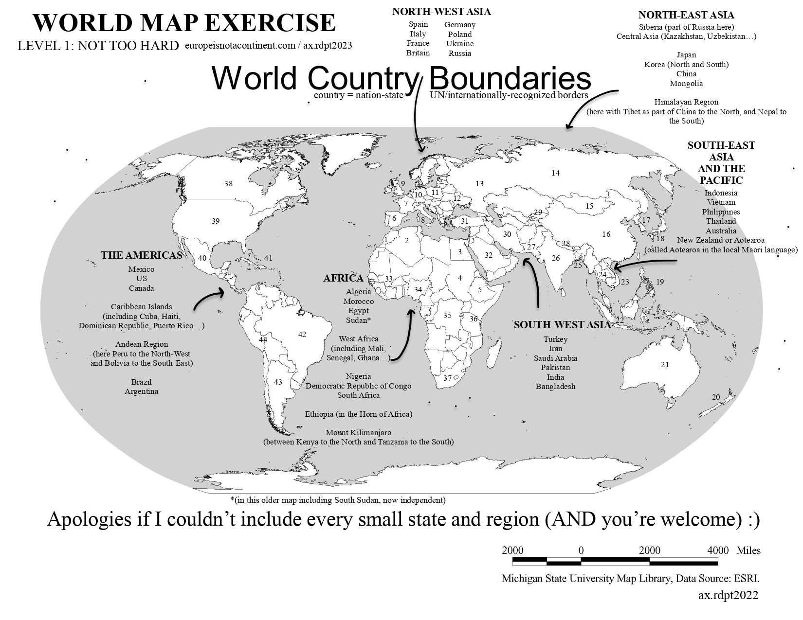 World Map Exercises – Europe is Not a Continent